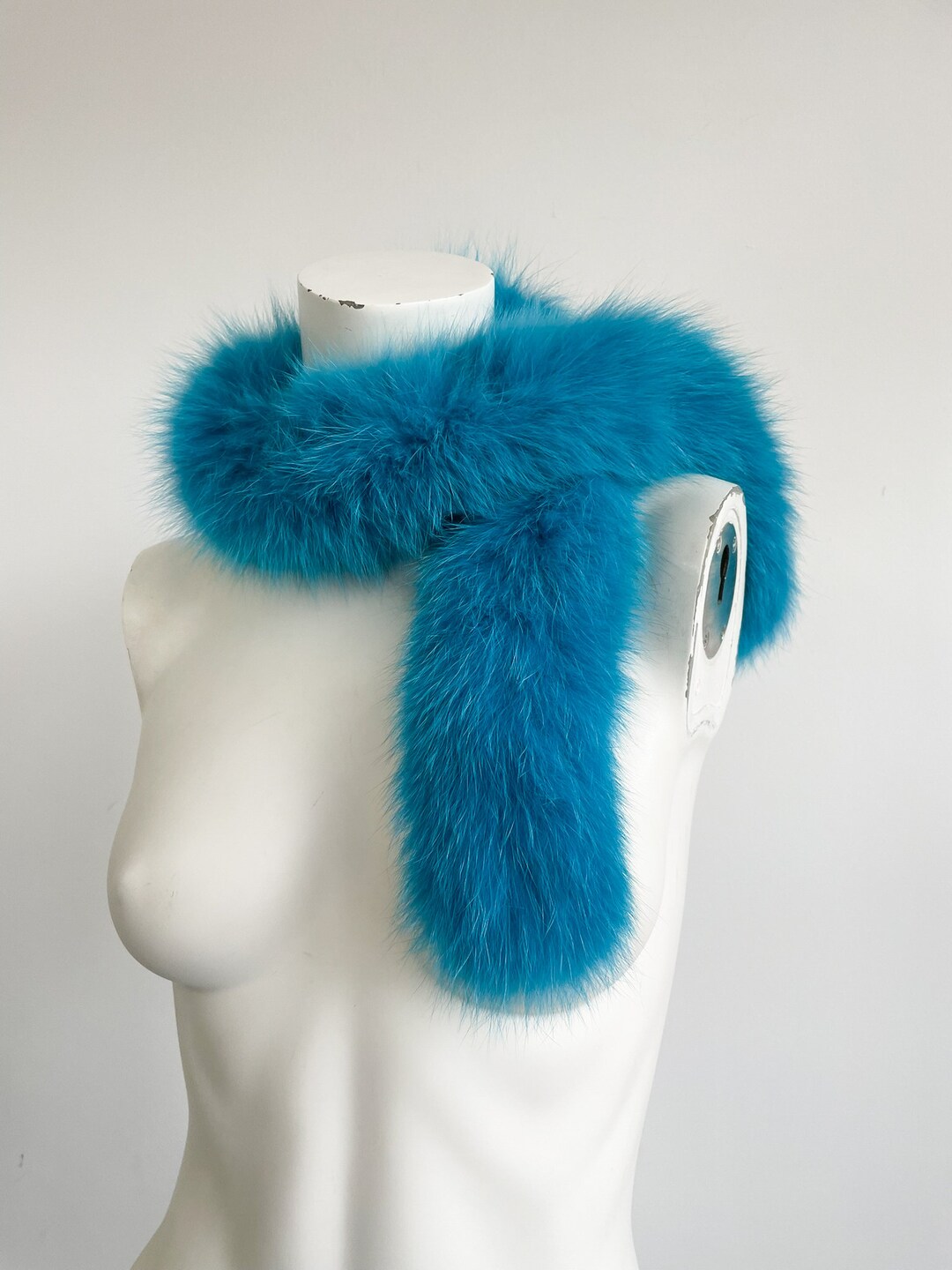 Vintage Bright Blue Rabbit Fur Collar, Y2K Era and Aesthetic, Scarf ...