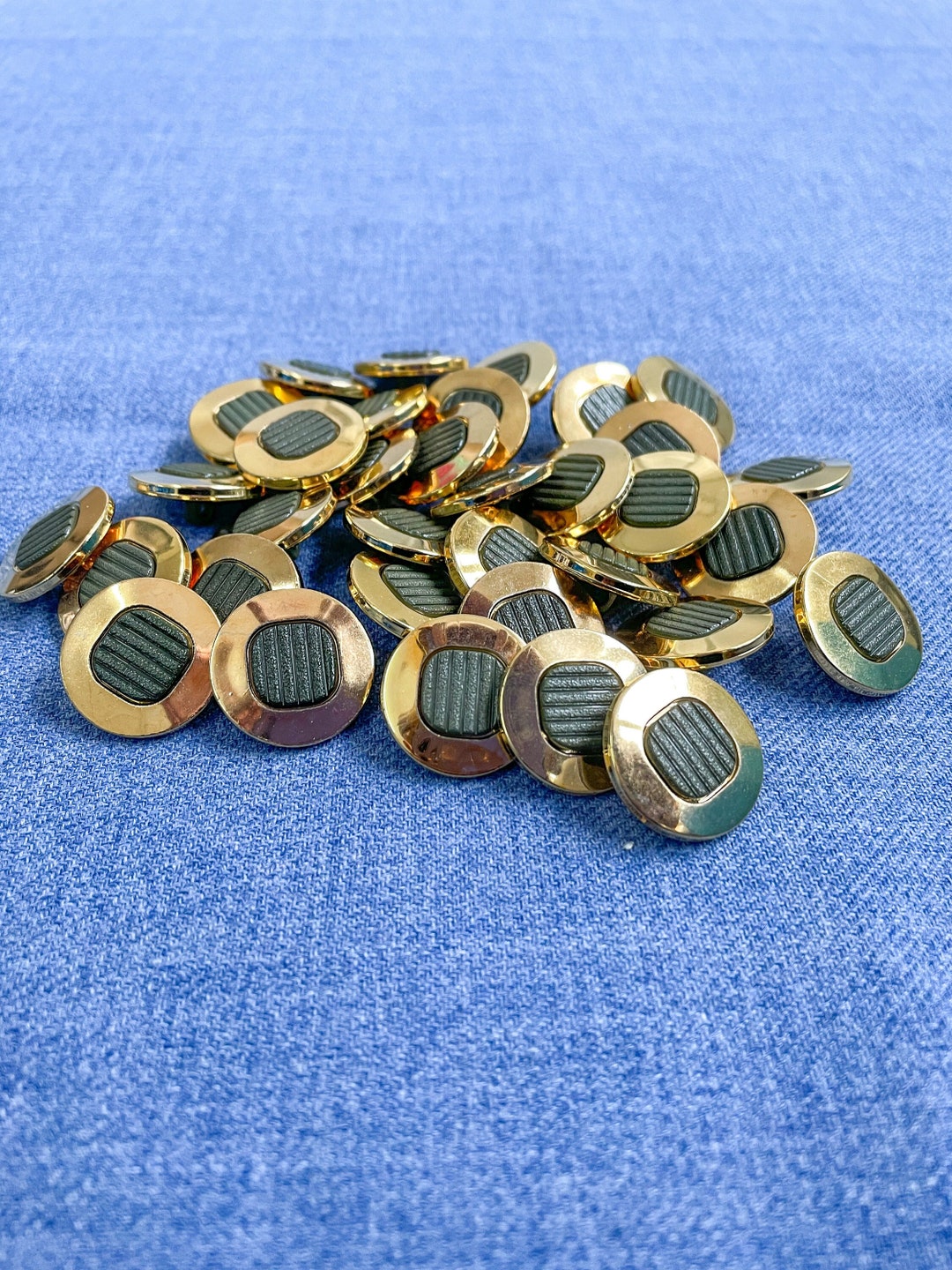 Khaki Green and Gold Round 2cm Buttons, Midcentury Modern Style ...