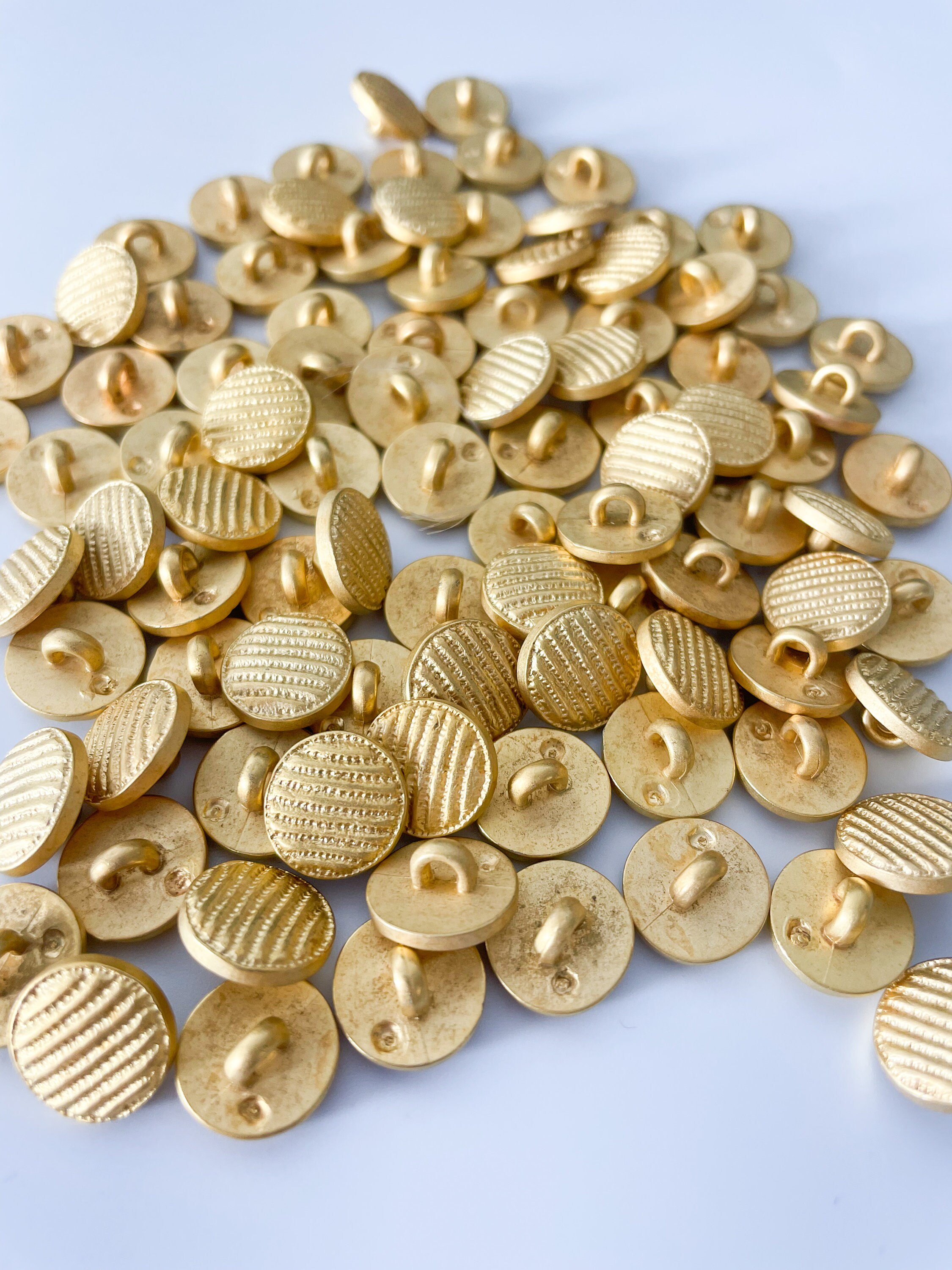 Vintage Gold Metal Buttons, Round, Circles, Shank on the Back, Textured ...