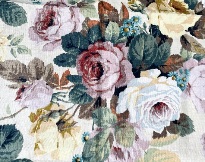 Vintage Sanderson Floral Fabric Panel, Linen and Cotton Blend, Measures ...
