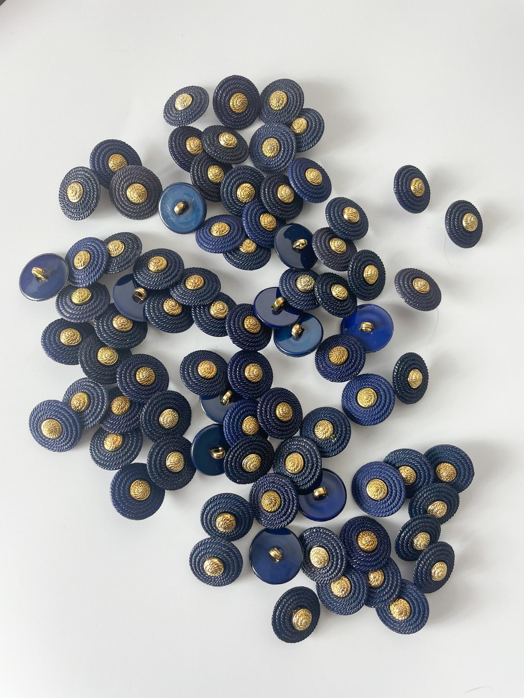 Set of 10 Vintage Plastic Navy Buttons, Blue and Gold Plaited Rope ...