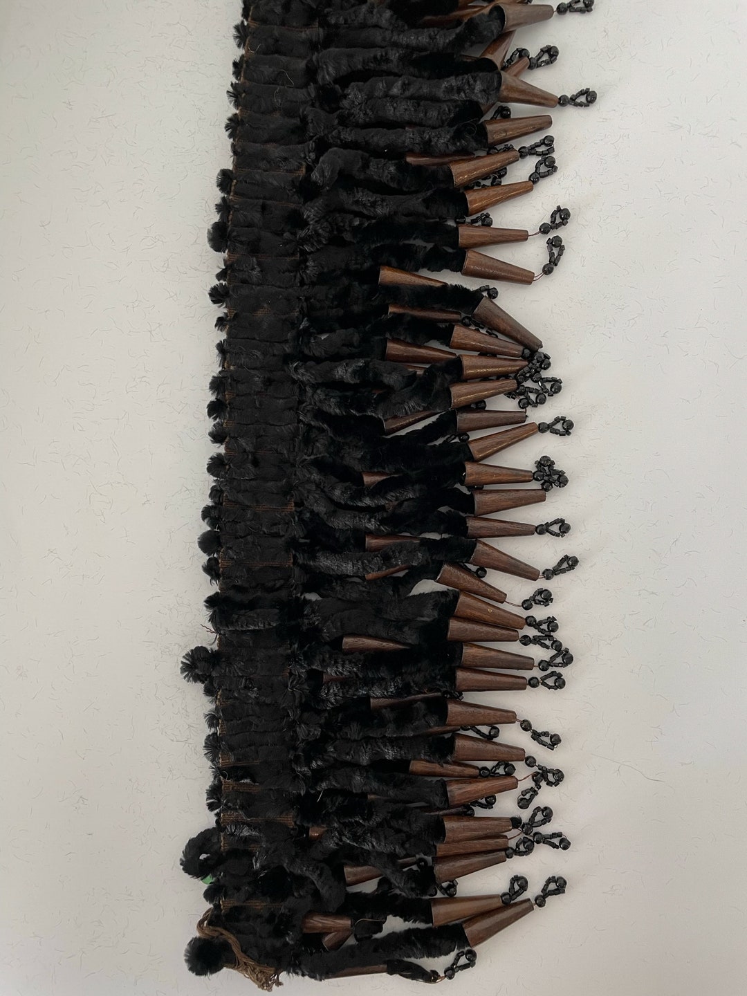 Unusual 1920s Vintage Trim, Black Velvet and Wood, Black Beading ...
