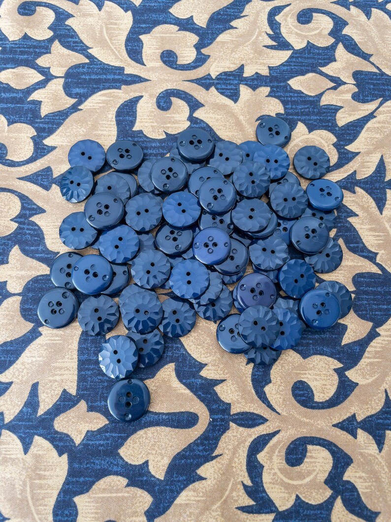 Vintage Navy Blue Buttons, Small Circular Buttons, Multifaceted Detail ...