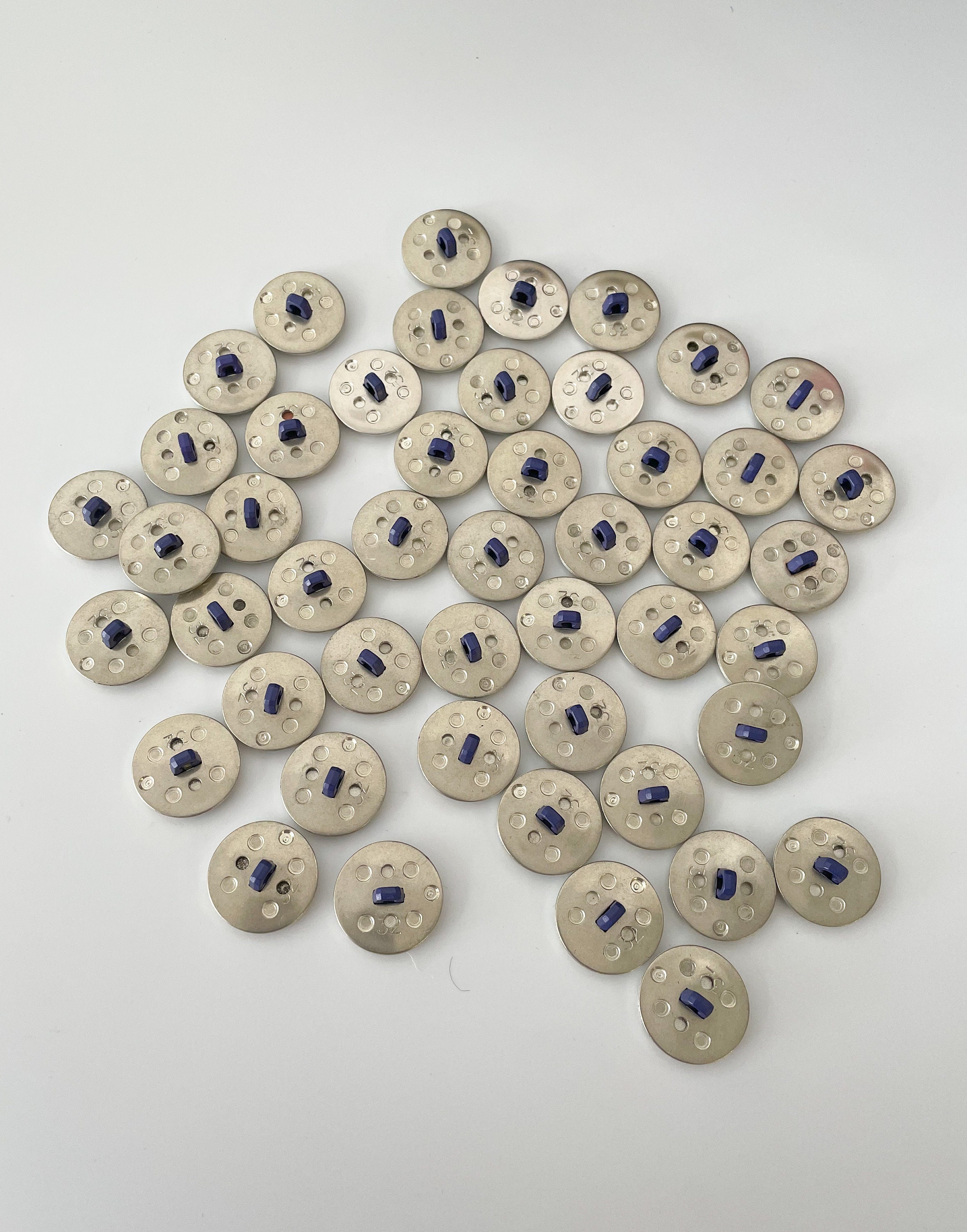 Set of 12 Deadstock Blue and Silver Buttons, Round, Circular, Shank at ...