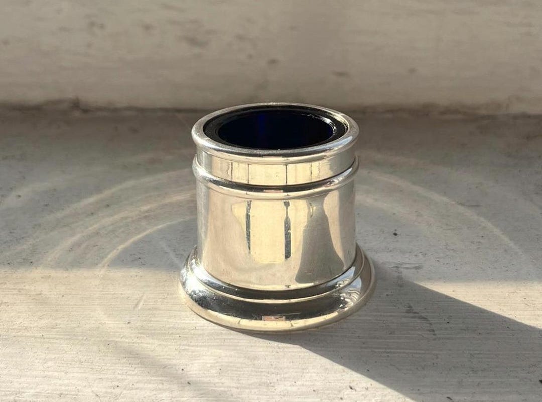 Walker & Hall Silver Salt Cellar, Dark Blue Glass Interior (removable ...