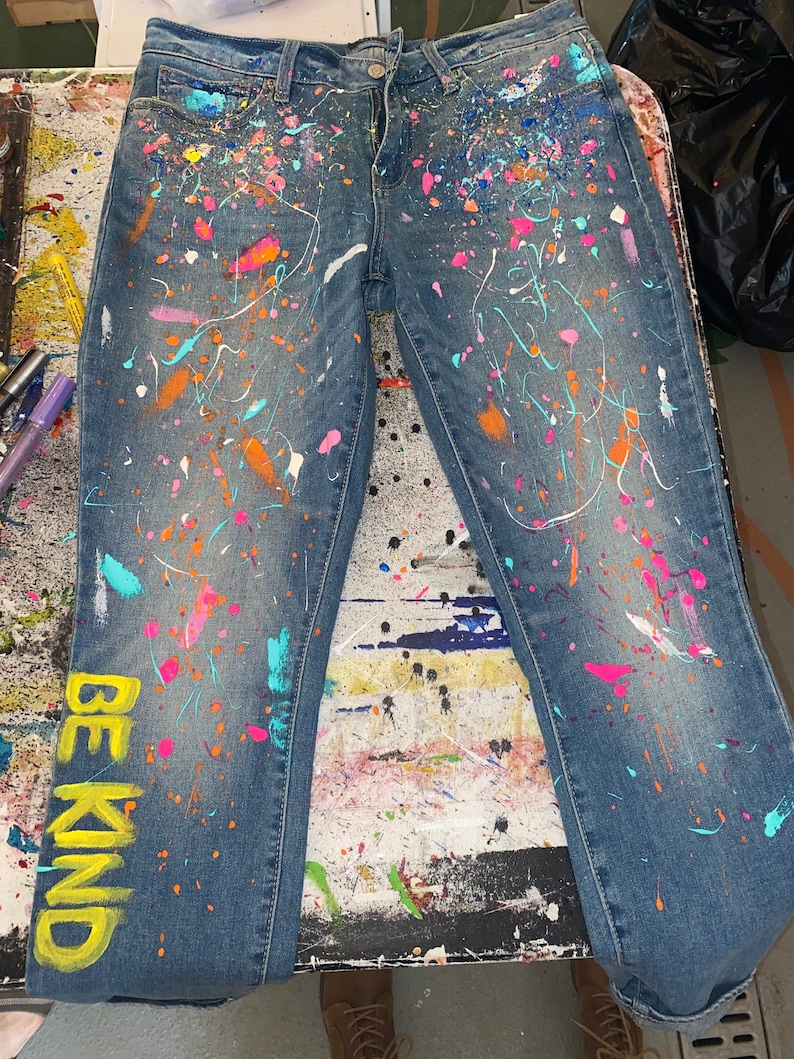 Painted Jeans - Splatter Paint Jeans - Etsy