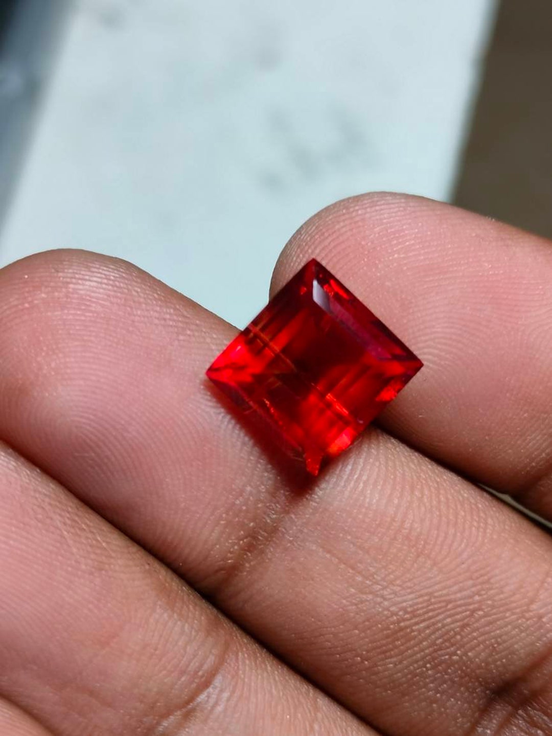 Hot Red Andesine Labradorite Faceted Square Gemstone Step Cut ...