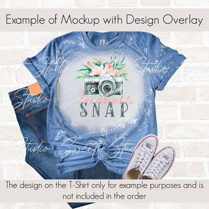 Bleached T Shirt Mockup Gildan Softstyle Heather Indigo Blue