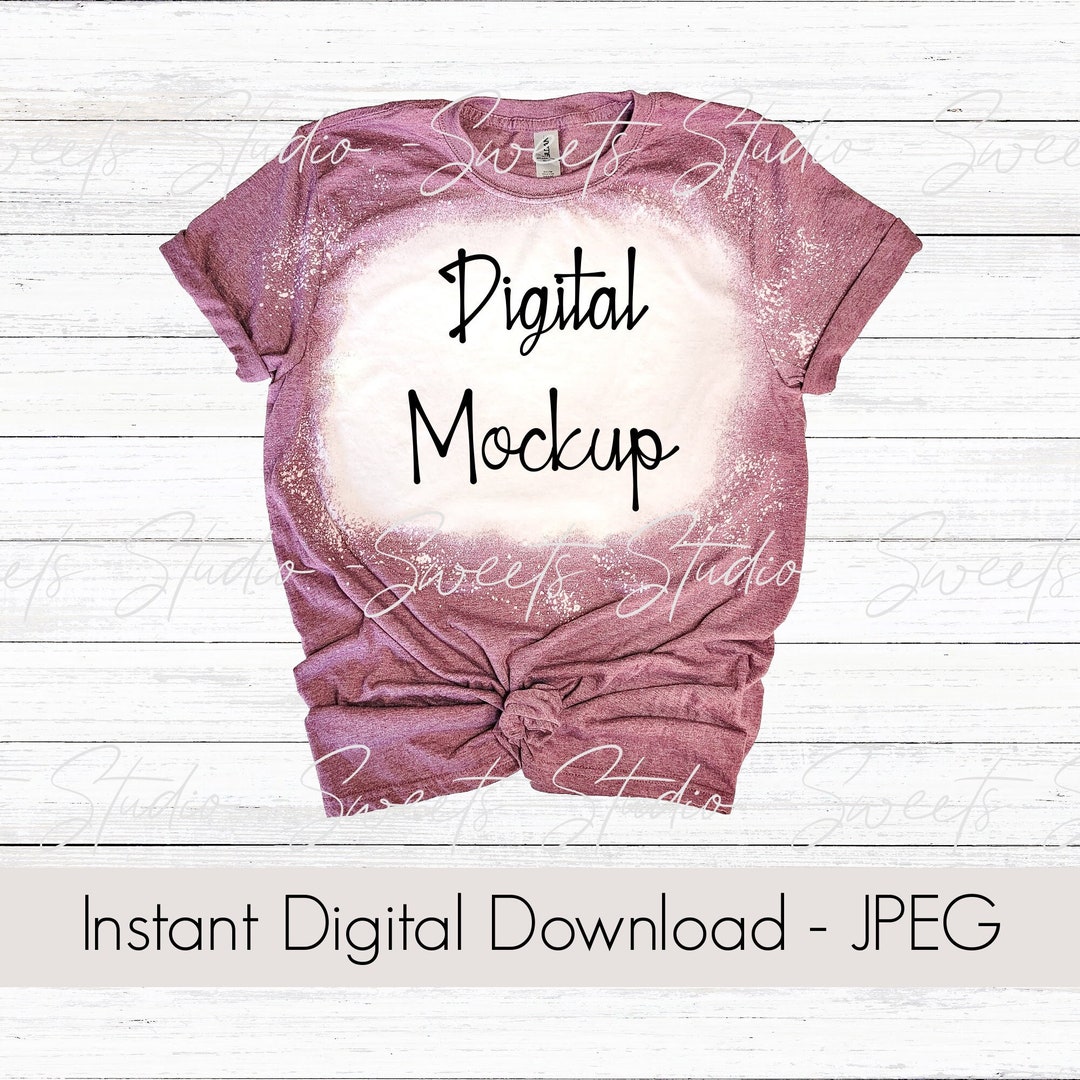 Bleached T Shirt Mockup Gildan Softstyle Heather Maroon Adult Size