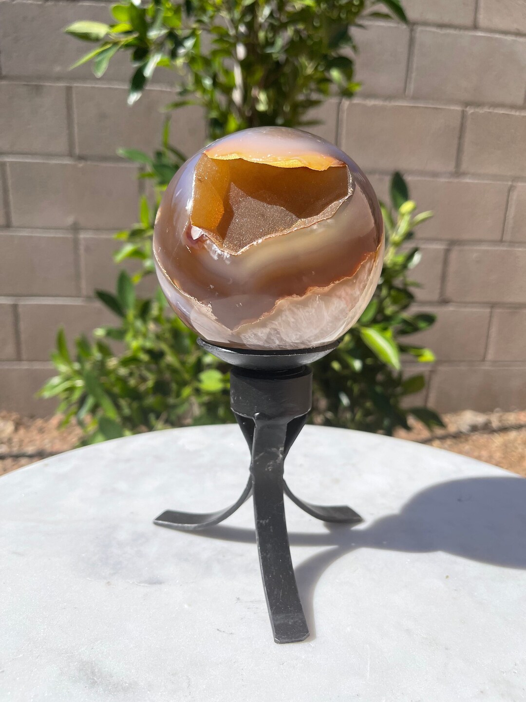 Natural Brown Large Agate Geode Crystal Sphere With Druzy (86MM) - Etsy