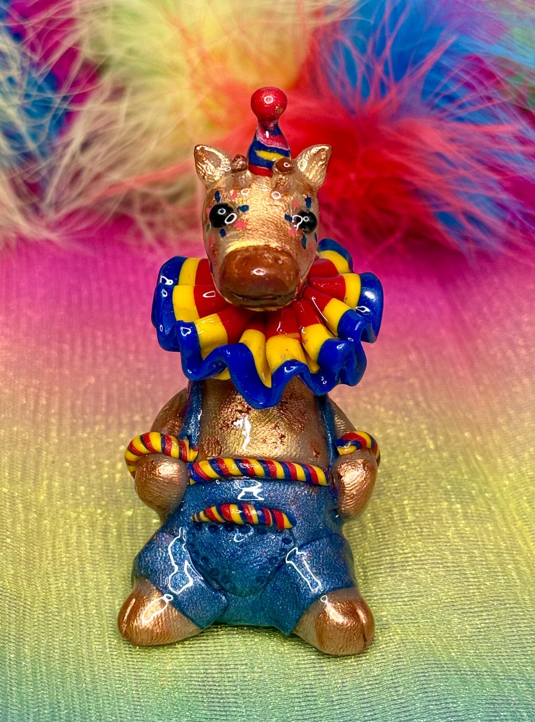 Stretch the Giraffe Clown Desk Buddy, One of a Kind Polymer Clay ...