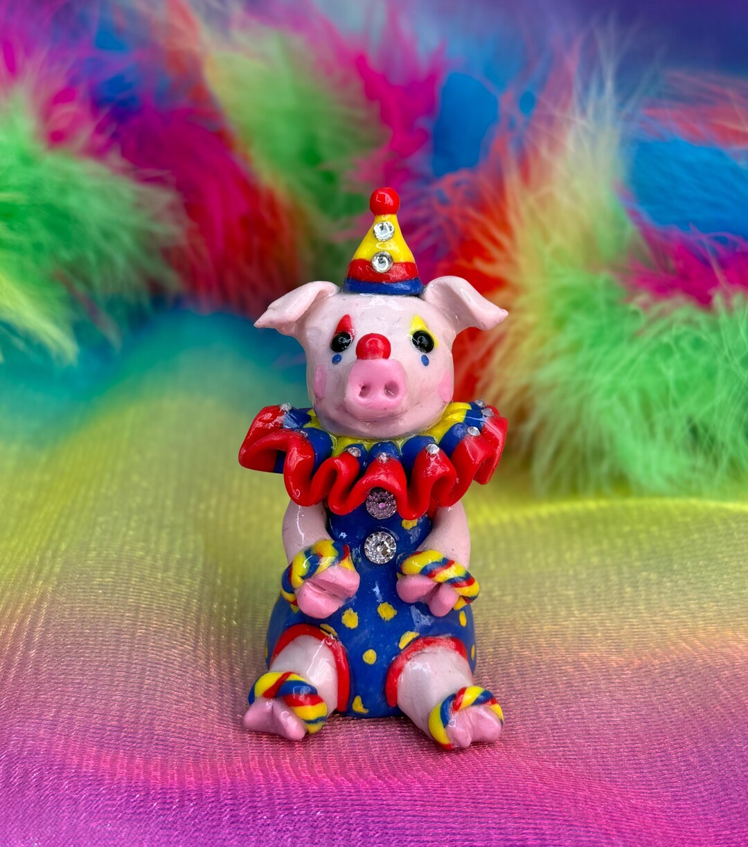 Hamlet the Piggy Clown Desk Buddy, One of a Kind Polymer Clay Figurine ...