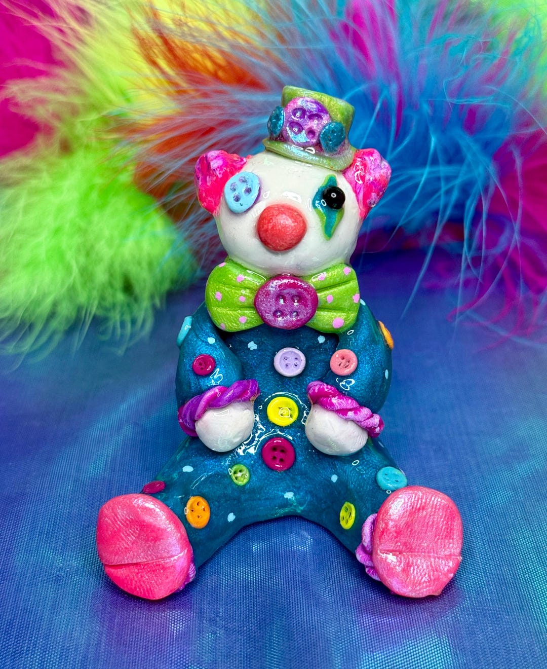 Buttons the Clown Desk Buddy, One of a Kind Polymer Clay Figurine - Etsy