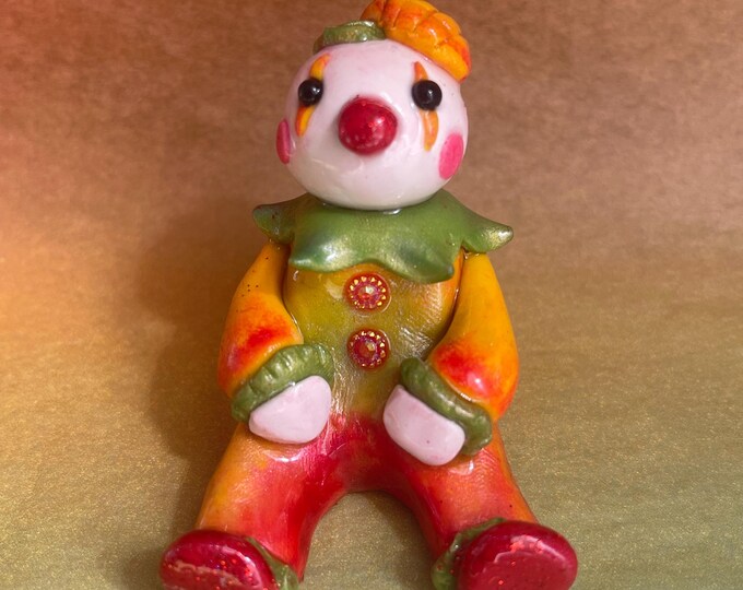 Tango the Mango Clown Desk Buddy, One of a Kind Polymer Clay Figurine ...