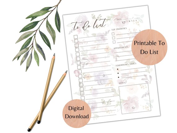 To Do List Printable Floral Modern Minimalist Daily - Etsy