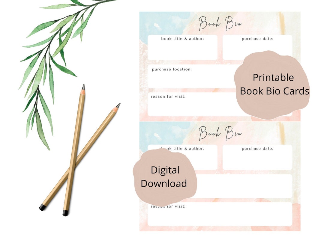Printable Book Bio Cards, Library Cards, Digital Download - Etsy