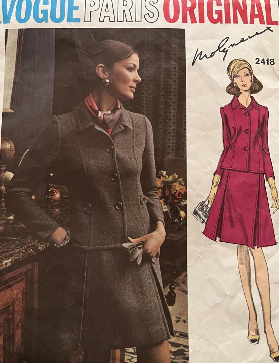 1970s Vogue Paris Original 2418. Molyneux Circa 1970. Size 14: Bust 36 ...