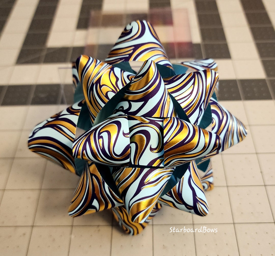 Big Gift Bow - Blue and Gold Swirl Print Paper Gift Bow - Etsy