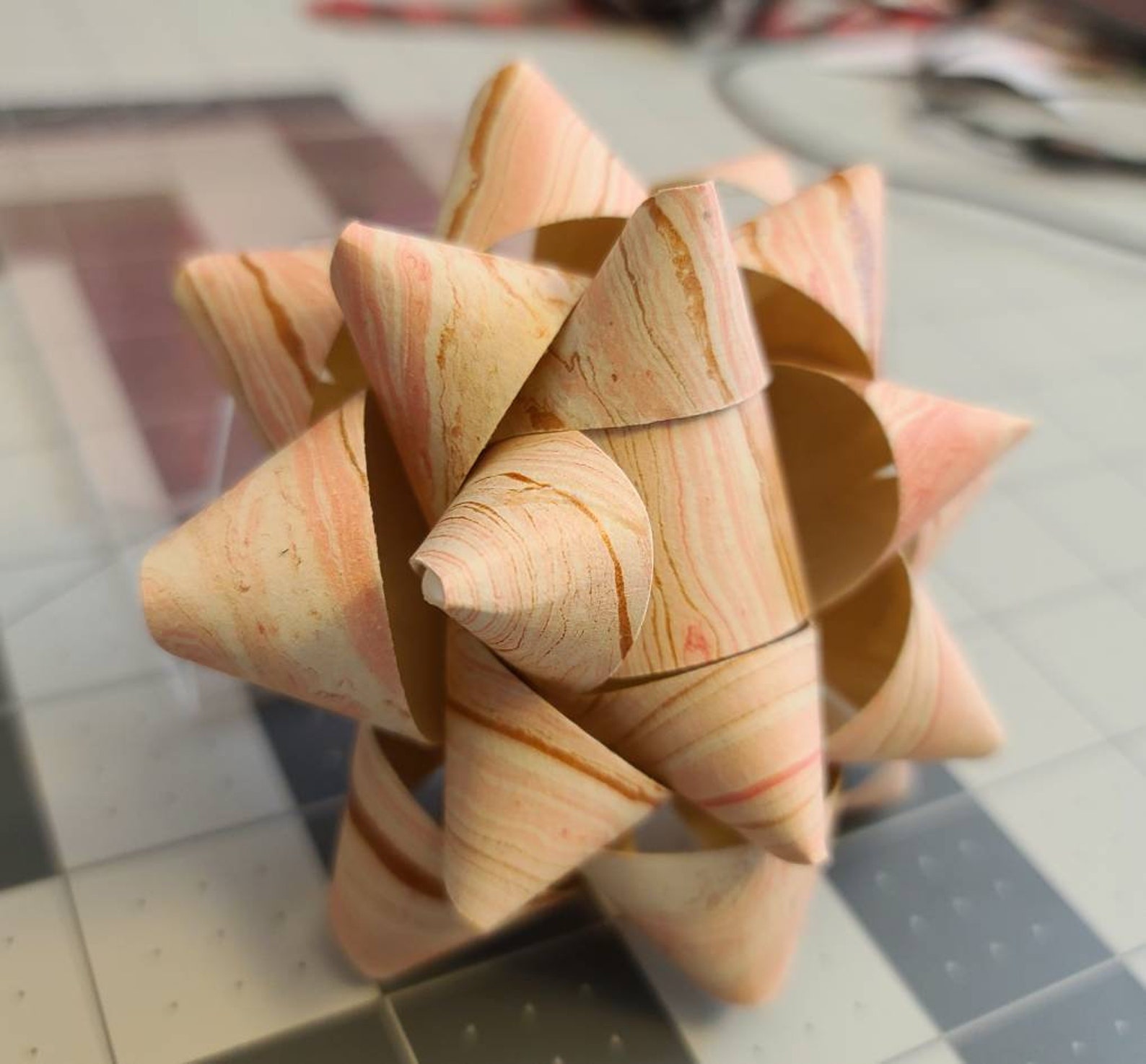 Gift Bow - Pink, Cream and Gold Marbled Paper Handmade Gift Bow - Etsy