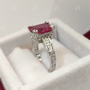 Vintage 2.30ct Red Radiant Cut Ruby Engagement Ring in 925 Sterling Silver Ring, Ruby Ring ...