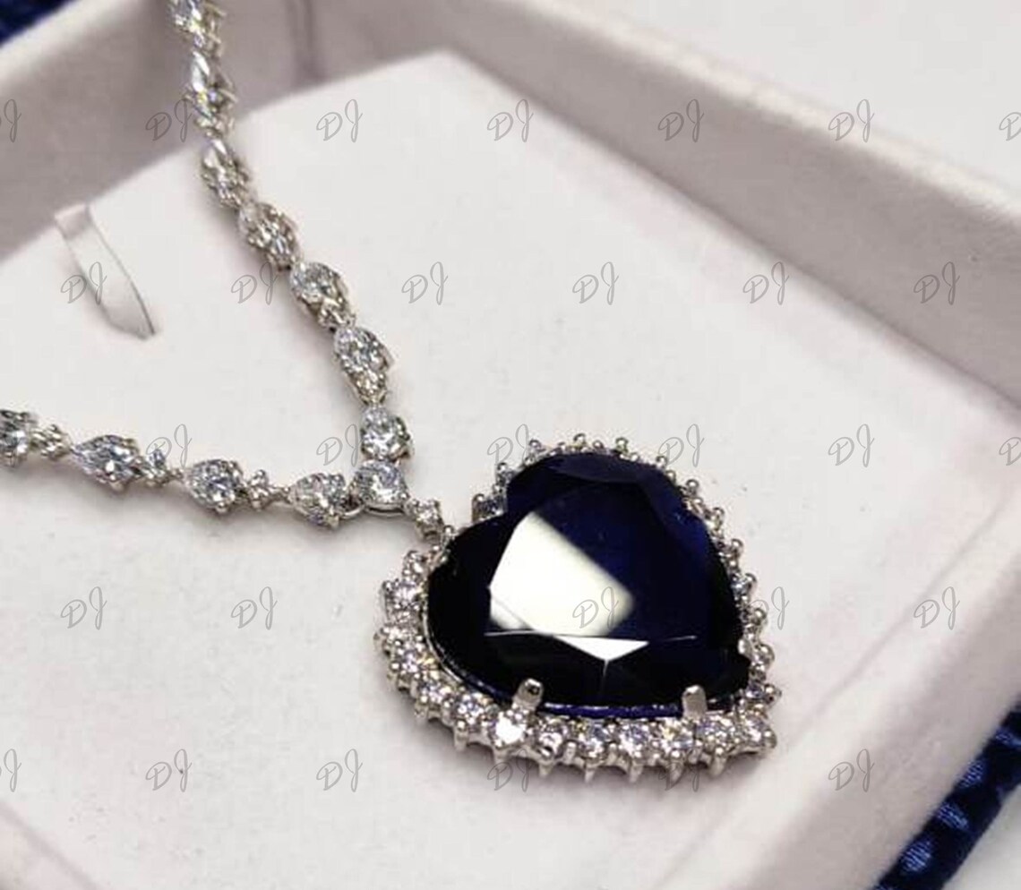 35ct Blue Heart Cut Necklace in 925 Sterling Silver Heart of - Etsy