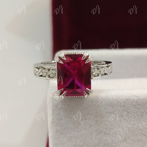 Vintage 2.30ct Red Radiant Cut Ruby Engagement Ring in 925 Sterling ...