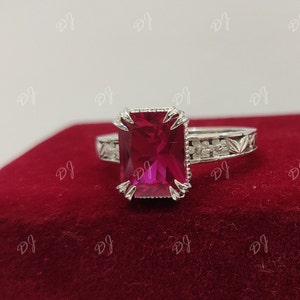 Vintage 2.30ct Red Radiant Cut Ruby Engagement Ring in 925 Sterling Silver Ring, Ruby Ring ...