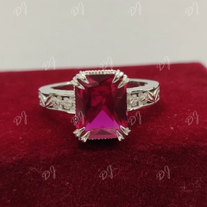 Vintage 2.30ct Red Radiant Cut Ruby Engagement Ring in 925 Sterling ...