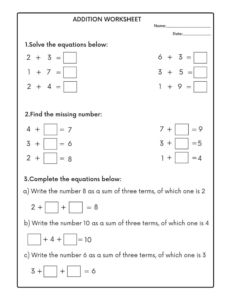Addition and Subtraction Practice for Kindergarten, 1st Grade ...