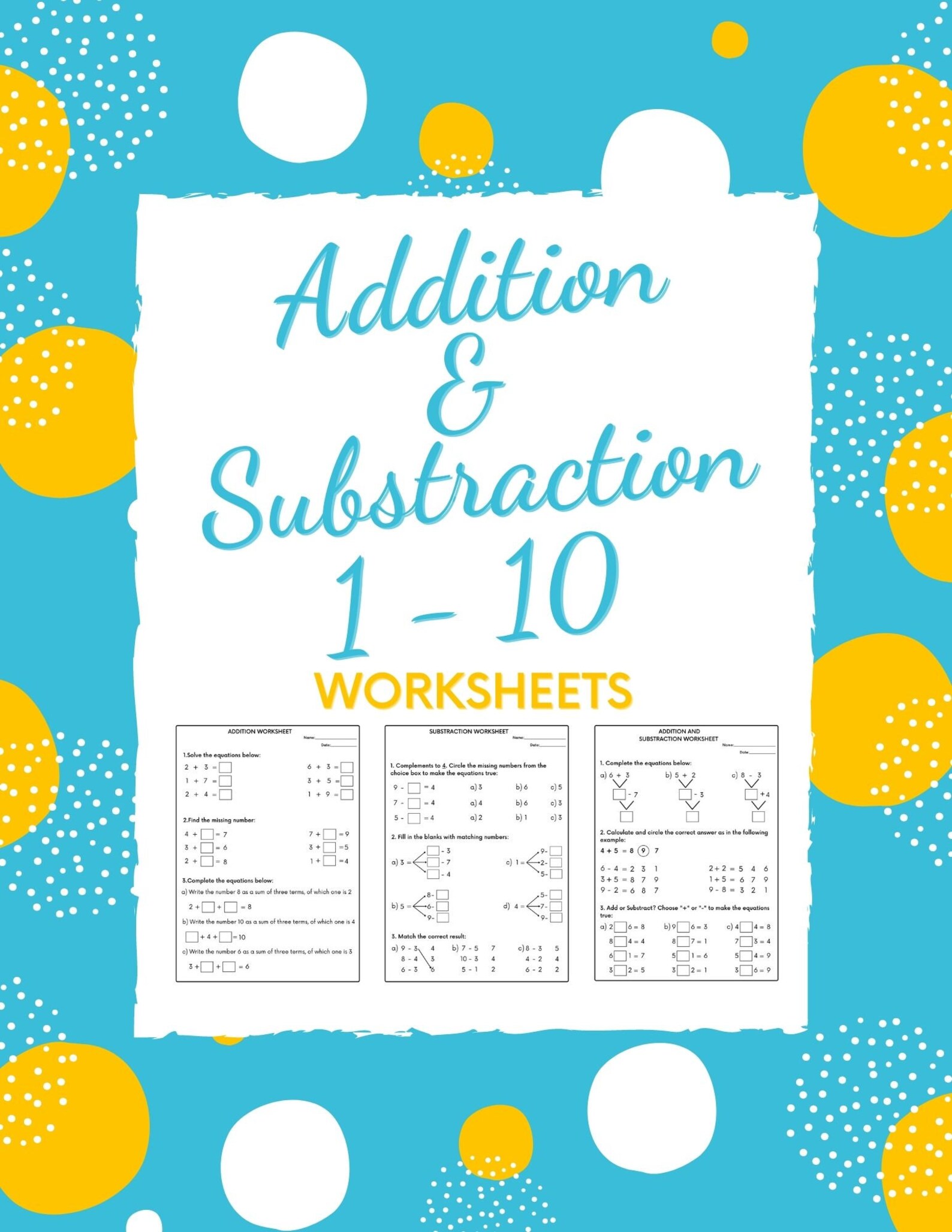 Addition and Subtraction Practice for Kindergarten, 1st Grade ...