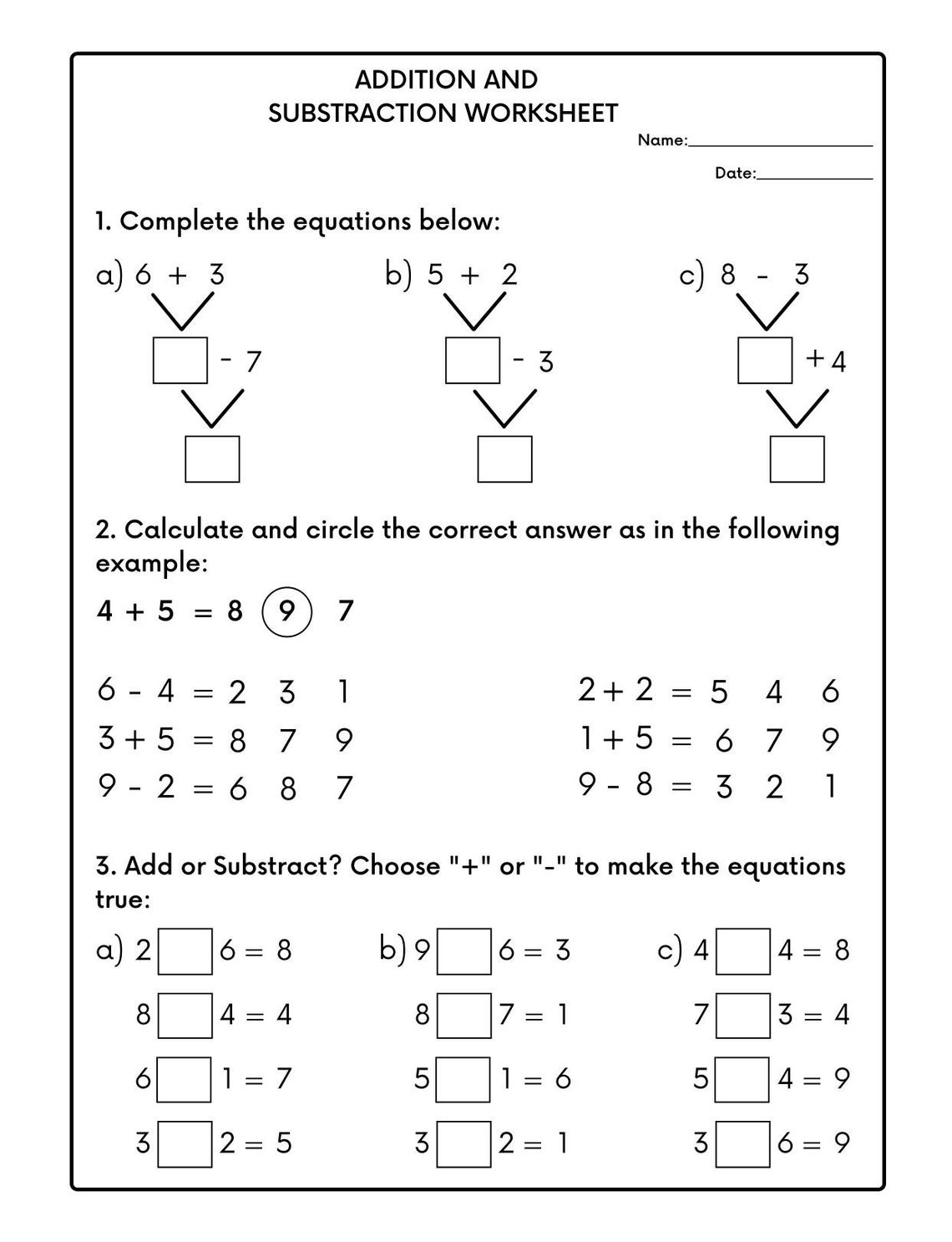 Addition and Subtraction Practice for Kindergarten, 1st Grade ...