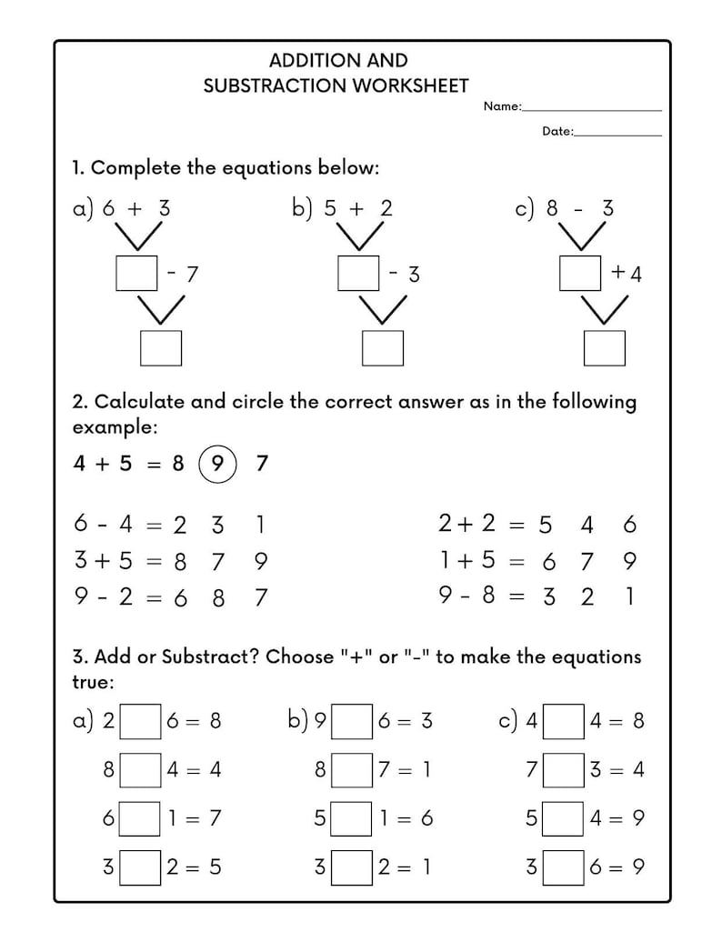 Addition and Subtraction Practice for Kindergarten, 1st Grade ...