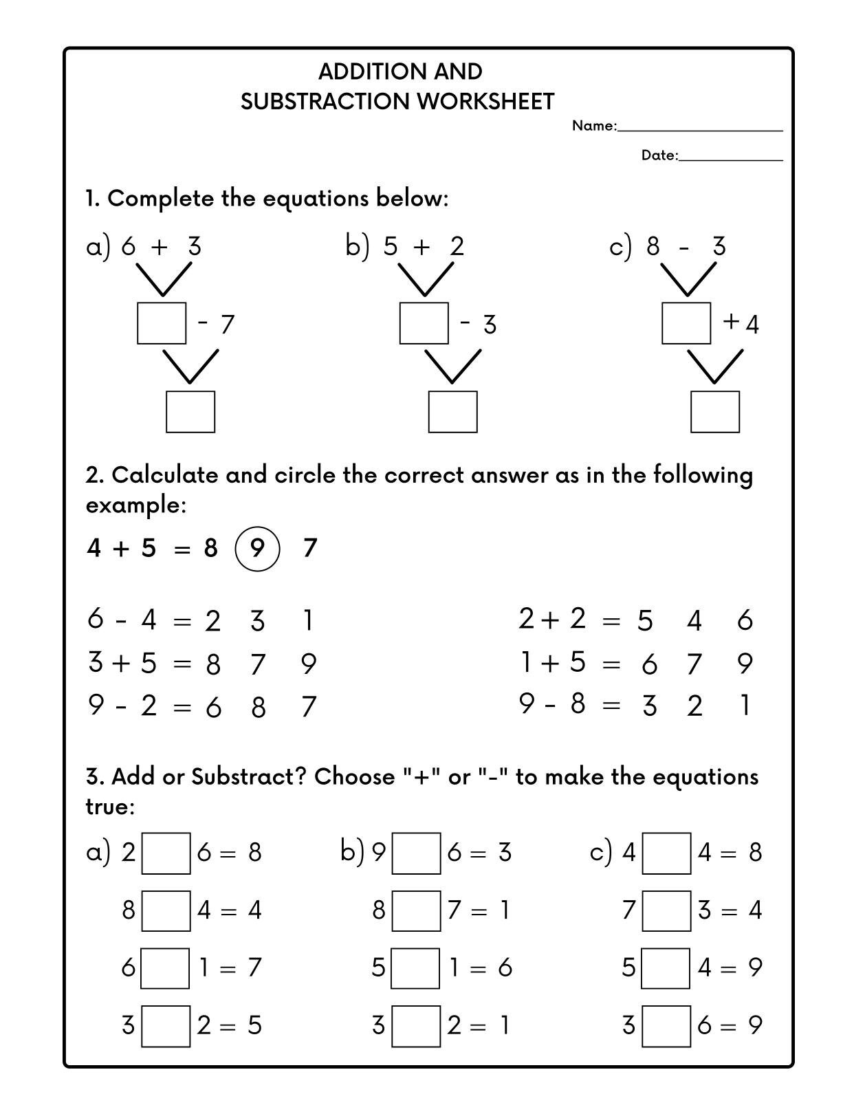 Addition and Subtraction Practice for Kindergarten, 1st Grade ...