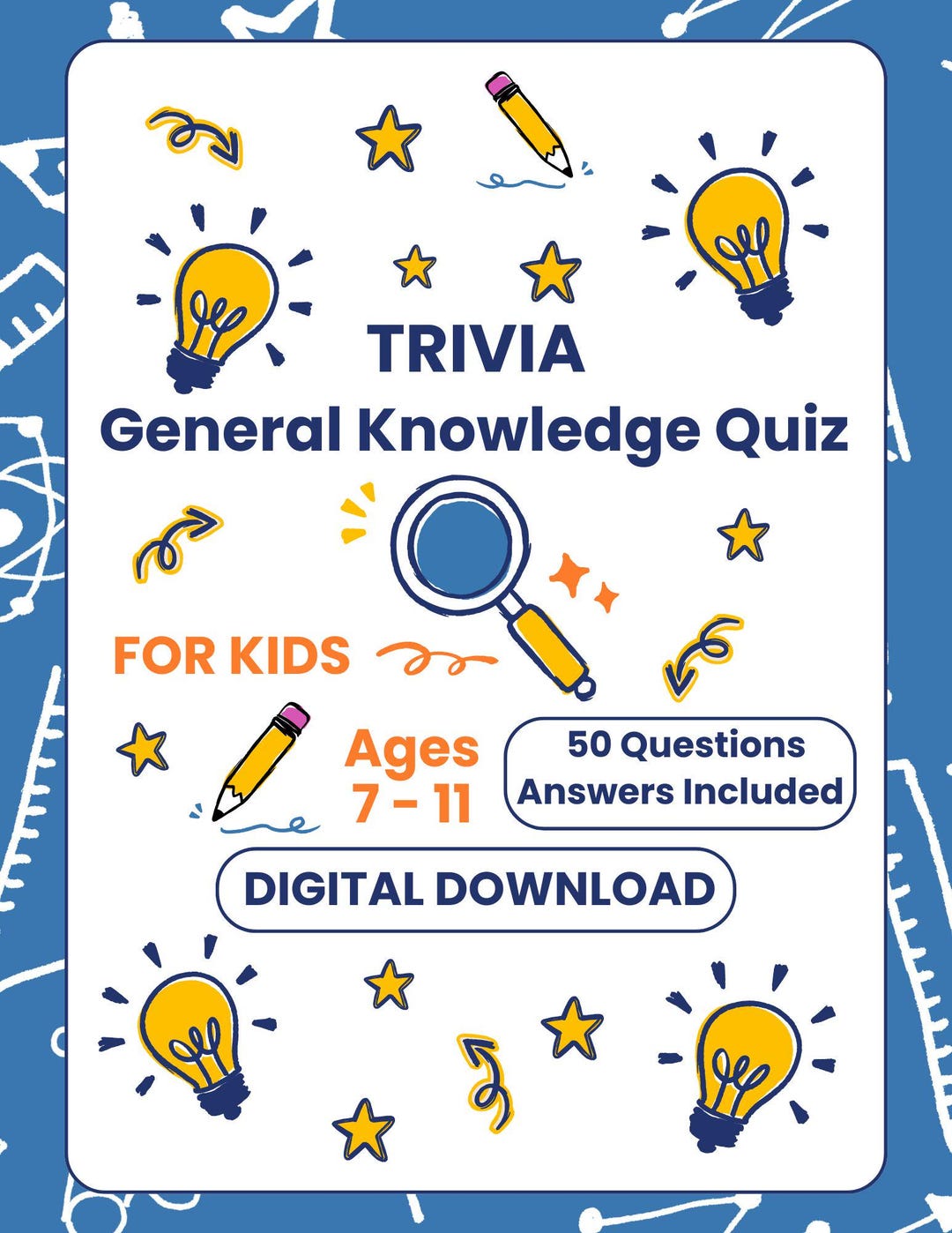 Trivia General Knowledge Quiz for Kids Ages 7-11 | 50 Fun and ...
