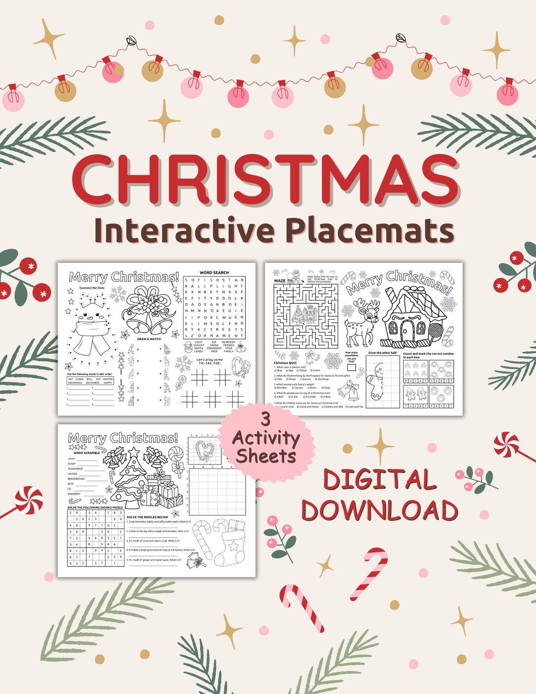 Christmas Printable Activity Placemats for Kids| Holiday Activities ...