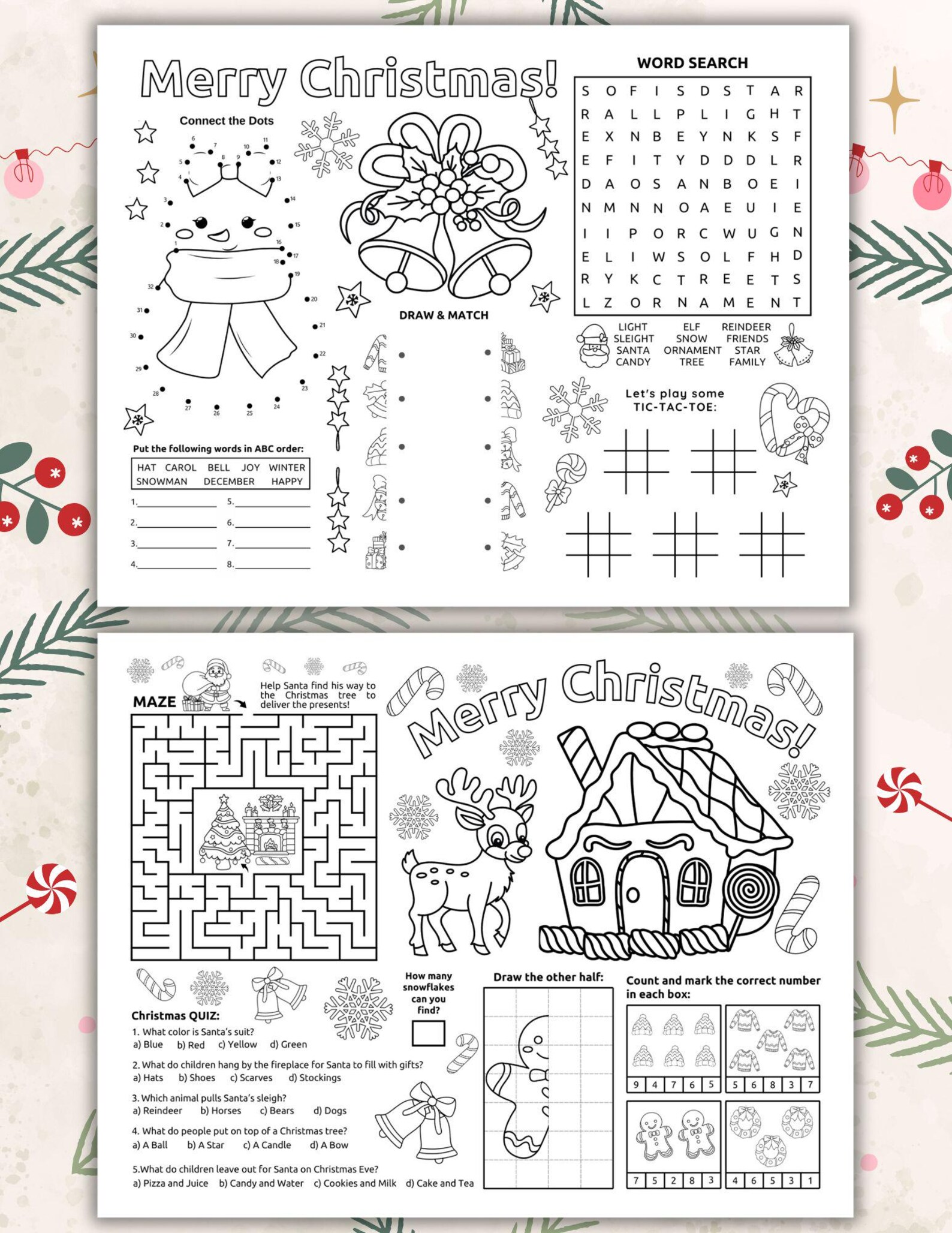 Christmas Printable Activity Placemats for Kids| Holiday Activities ...