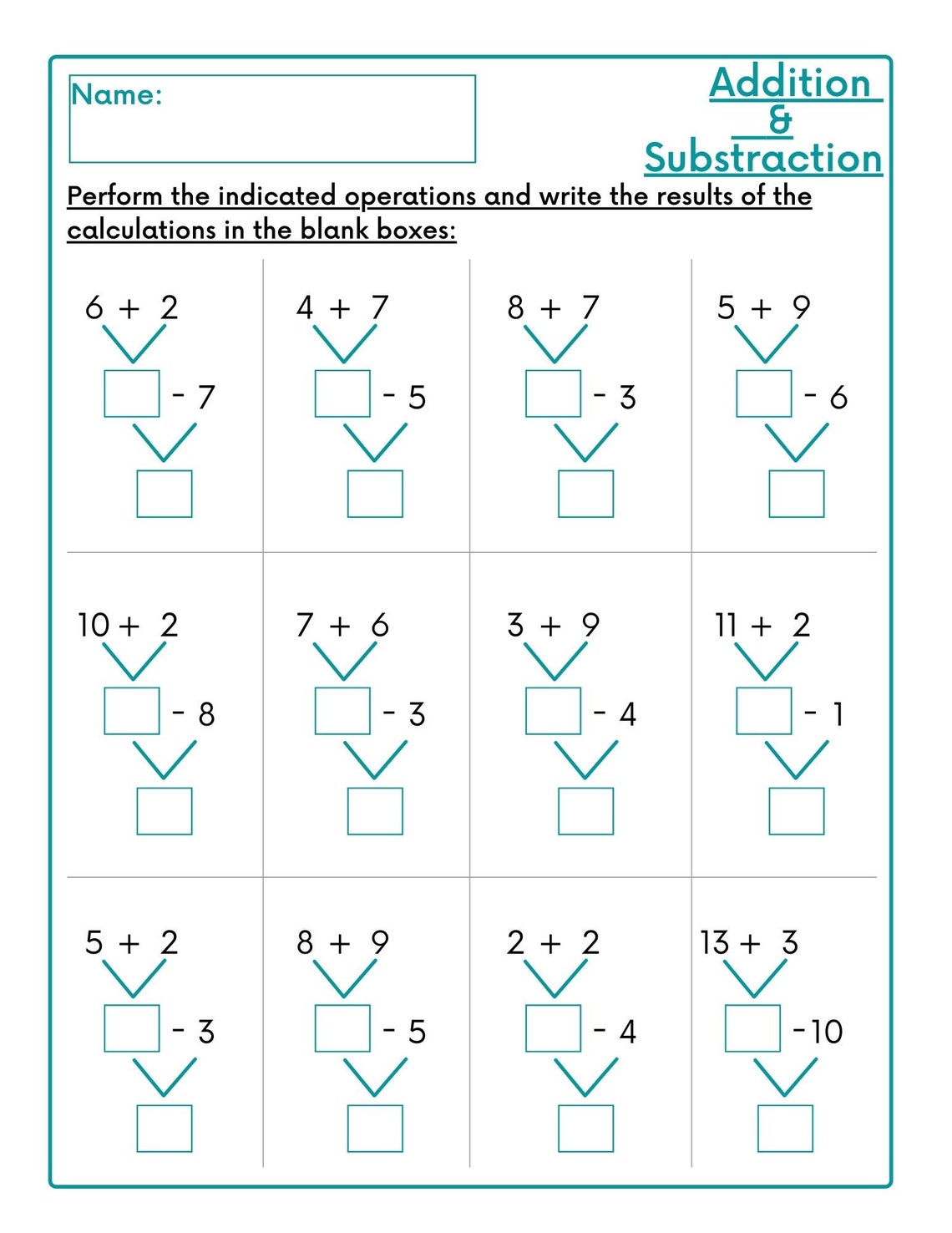 Addition and Subtraction Worksheets Printable 1st Grade Kindergarten ...