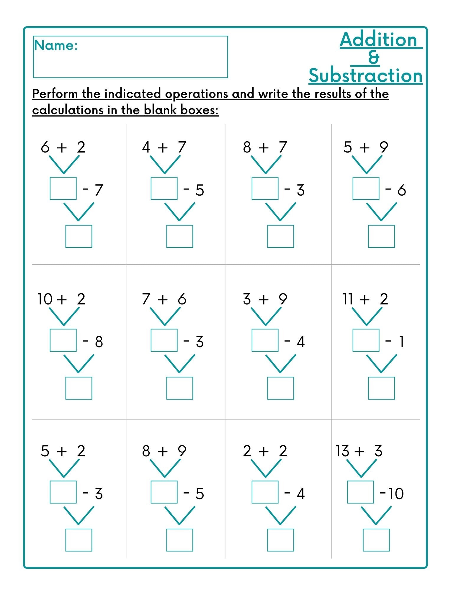 Addition and Subtraction Worksheets Printable 1st Grade Kindergarten ...