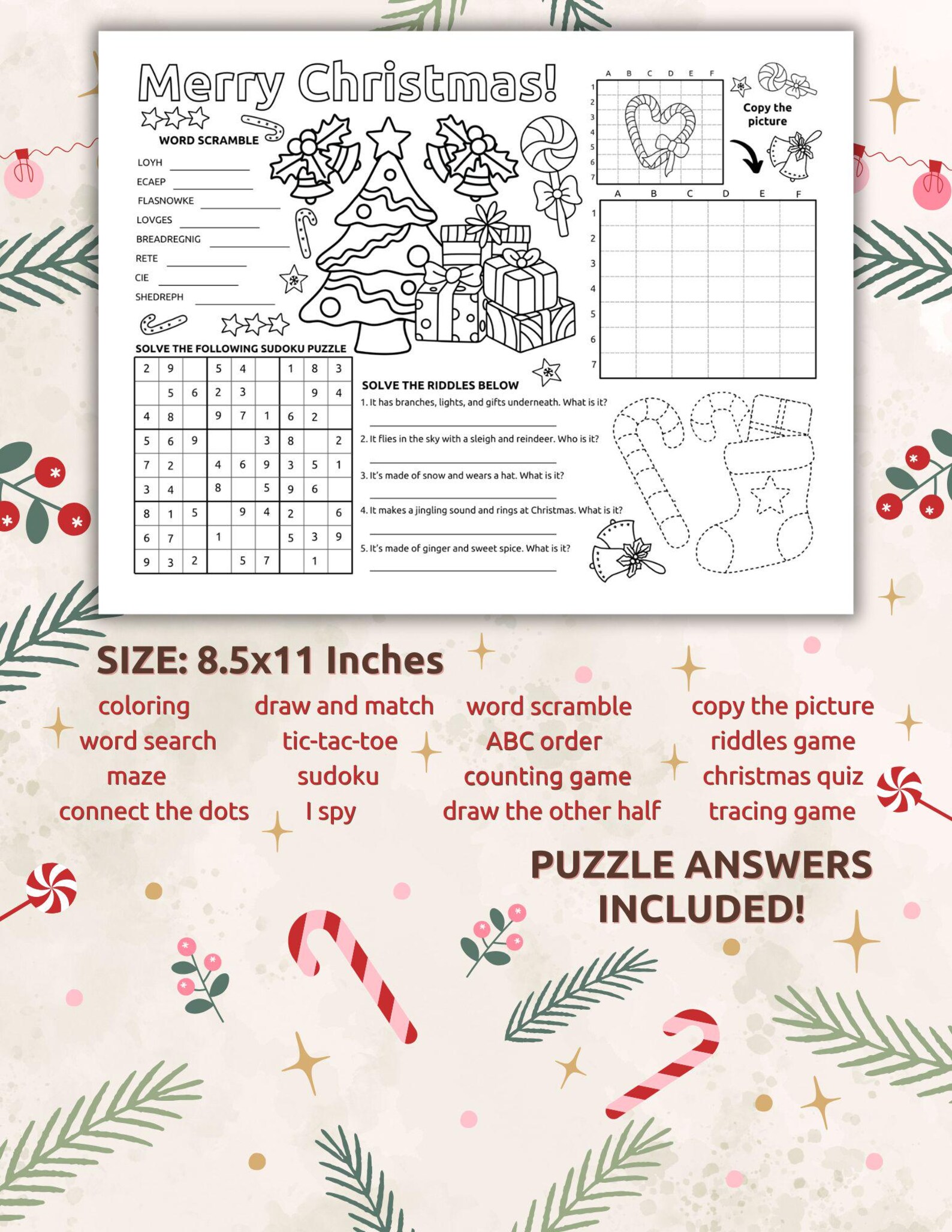 Christmas Printable Activity Placemats for Kids| Holiday Activities ...