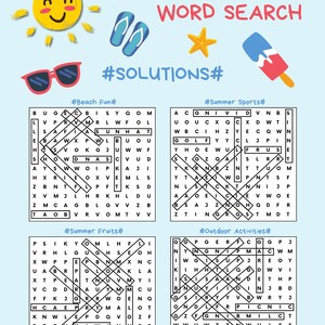 Summer Word Search for Kids, Printable Worksheets for Children, Summer ...
