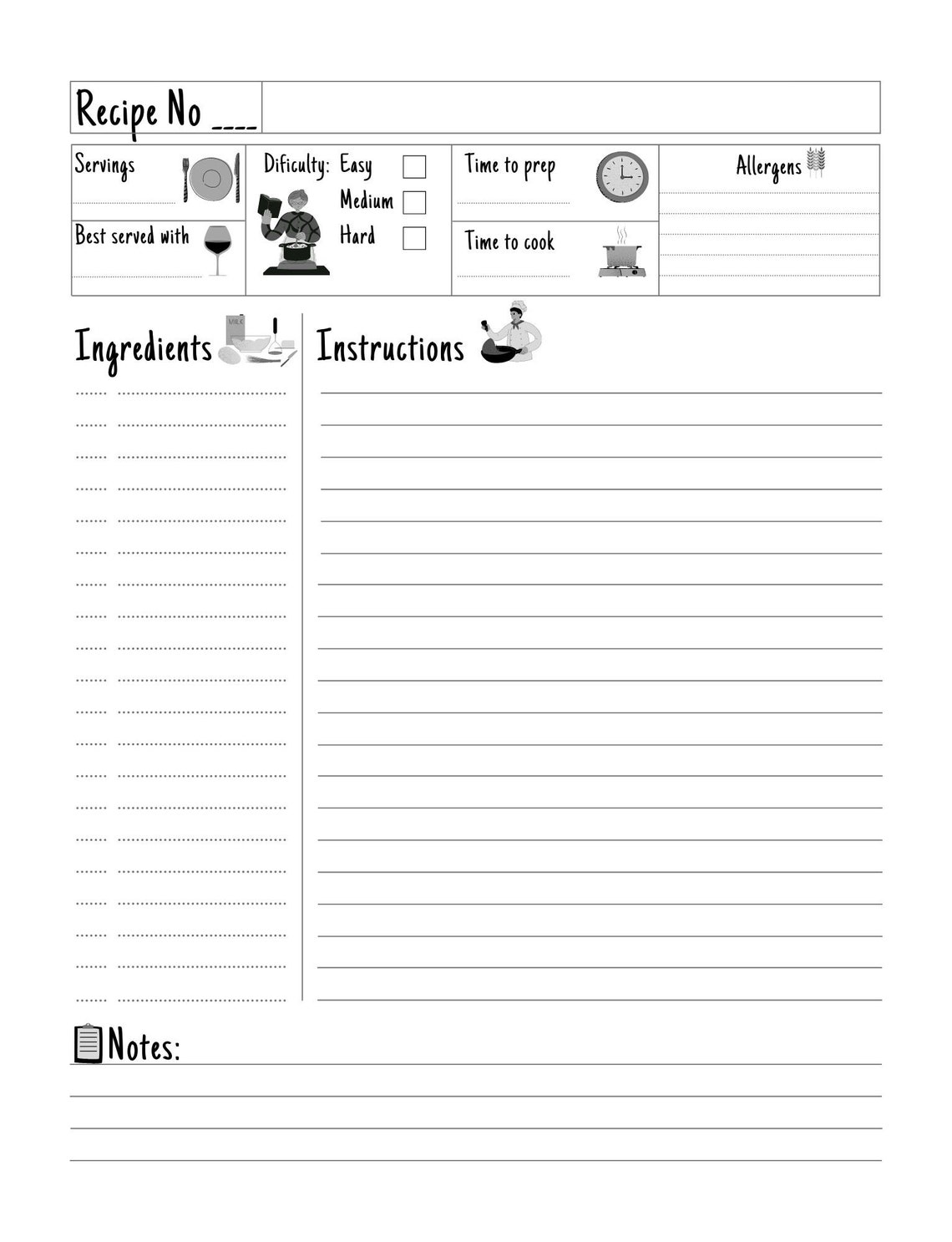 Printable Recipe Sheets | Recipe Sheet for Meal Planners | Recipe ...