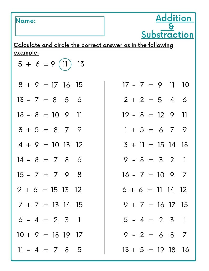 Addition and Subtraction Worksheets Printable 1st Grade Kindergarten ...