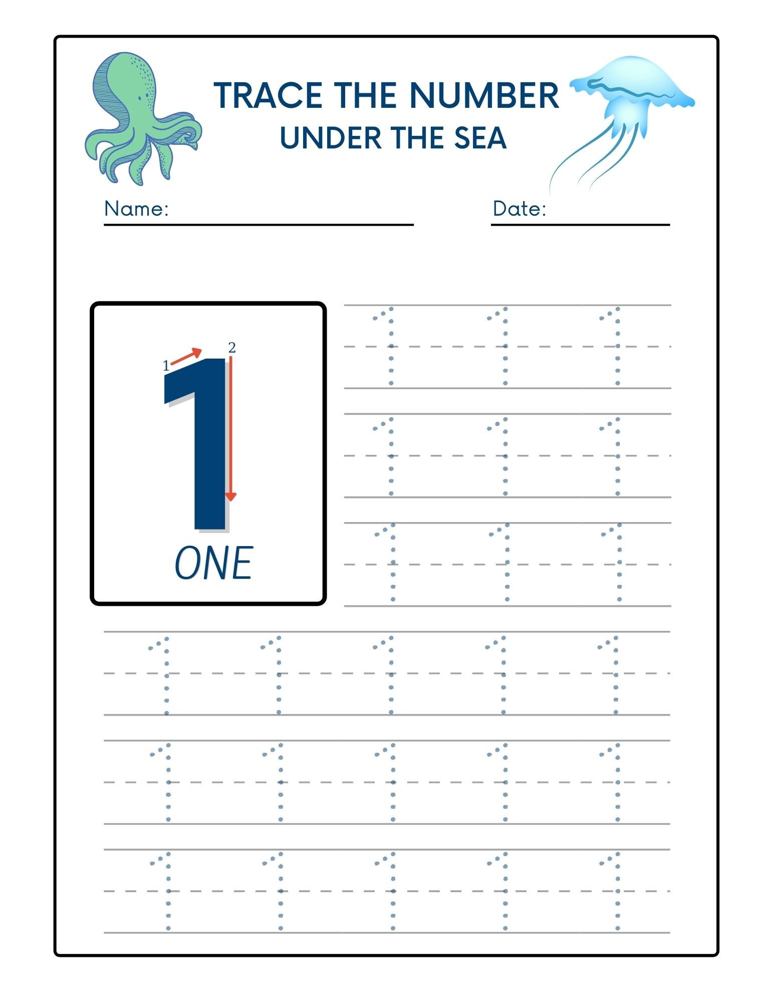 Trace the Numbers 1 to 10 Kids Printable Worksheets - Etsy
