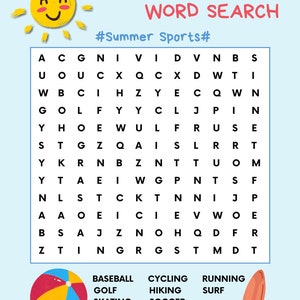 Summer Word Search for Kids, Printable Worksheets for Children, Summer ...