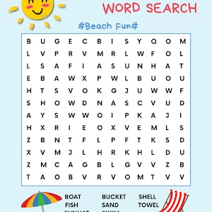 Summer Word Search for Kids, Printable Worksheets for Children, Summer ...