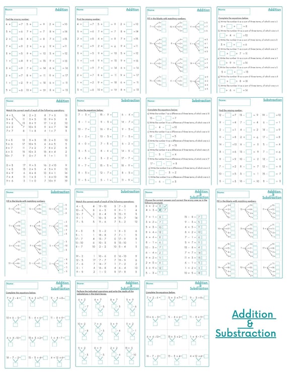 Addition and Subtraction Worksheets Printable 1st Grade | Etsy