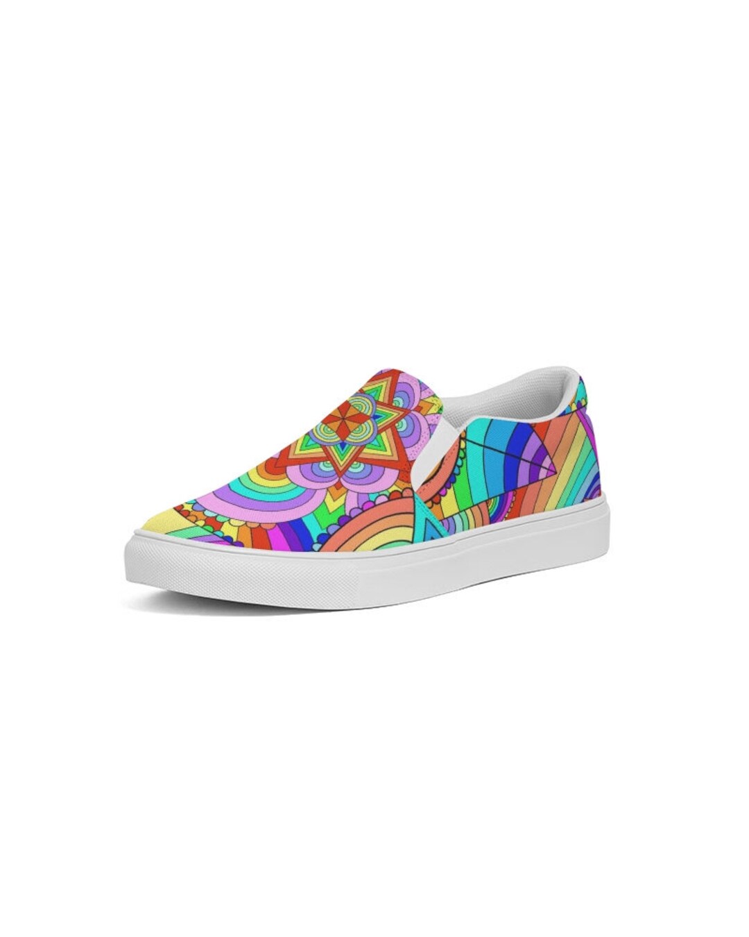 Psychedelic Stained Glass Trippy Rainbow Vibes Mens Slip-on Canvas Shoe ...