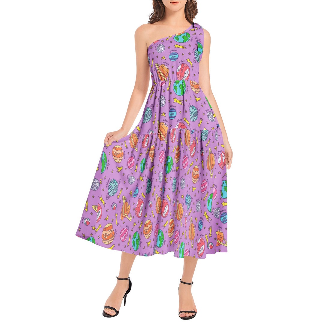 Pastel Planets*kidcore*woman’s Ruffle Hem One Shoulder Midi Dress*space ...