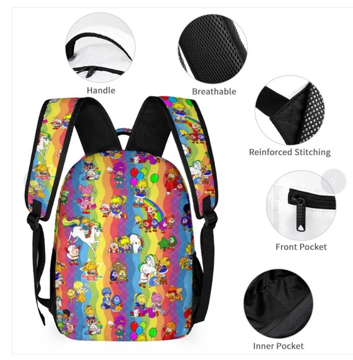 Rainbow Kids Vintage 80s Cartoon Three Piece Bag Set Backpack Lunch ...