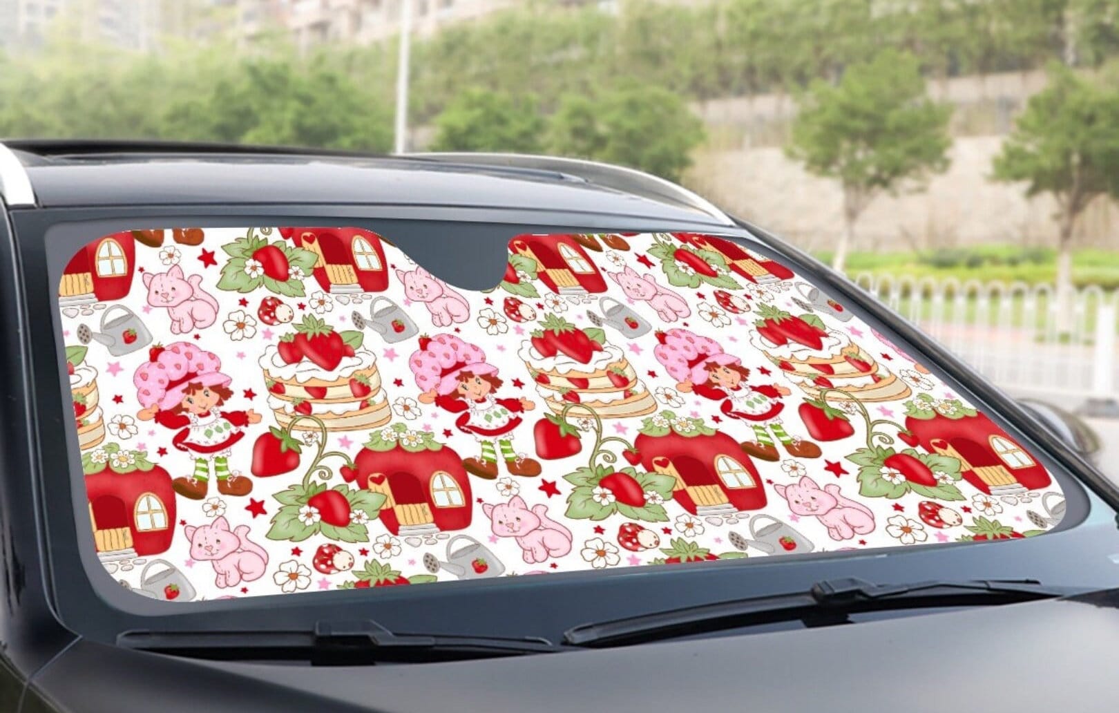 Strawberry Vintage 80s Cartoon Windshield Sunshade Protection for Your ...
